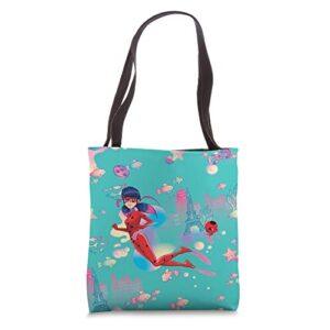 miraculous ladybug aqua pattern tote bag