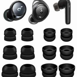 IiEXCEL Double Flange Compatible with Soundcore Space A40 Ear Tips, Noise Reduce Replacement Silicone Eartips Buds Cover Accessories Compatible with Soundcore Life P3 A1 Space A40 - S/M/L Black