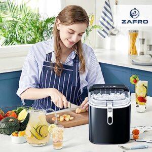 ZAFRO Ice Maker Countertop, Portable Ice Machine with Carry Handle, Self-Cleaning Ice Makers with Basket and Scoop, 9 Cubes in 6 Mins, 26 lbs per Day, Suitable for Kitchen, Camping, Party （Black）