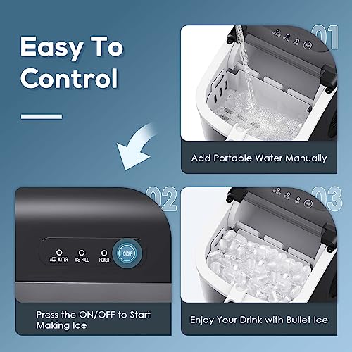 ZAFRO Ice Maker Countertop, Portable Ice Machine with Carry Handle, Self-Cleaning Ice Makers with Basket and Scoop, 9 Cubes in 6 Mins, 26 lbs per Day, Suitable for Kitchen, Camping, Party （Black）