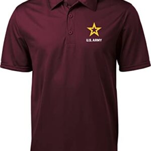 US Army Star Logo White Chest Print Textured Polo Shirt, Large Maroon