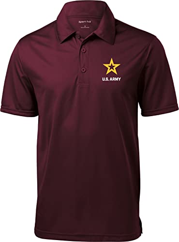 US Army Star Logo White Chest Print Textured Polo Shirt, Large Maroon