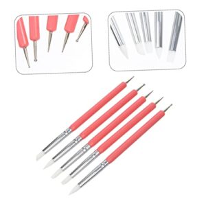 FOMIYES 5pcs Silicone Dot Needle Pen Nail Set Tool Pinceles Para Uñas Acrilicas Nails Kits Salon Nail Stylus Pen Nail Brush Pen Nail Art Tip Dot Nail Liner Brush Manicure Brush Pen Pink