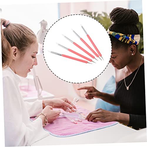 FOMIYES 5pcs Silicone Dot Needle Pen Nail Set Tool Pinceles Para Uñas Acrilicas Nails Kits Salon Nail Stylus Pen Nail Brush Pen Nail Art Tip Dot Nail Liner Brush Manicure Brush Pen Pink