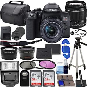 canon eos rebel t8i dslr camera w/ef-s 18-55mm f/4-5.6 is stm zoom lens bundle + wide angle lens + telephoto lens + 128gb memory + case + tripod + 3pc filter kit + pro kit