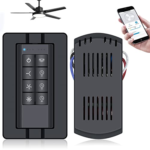 Universal Smart WiFi Ceiling Fan Remote Control Kit, Ceiling Fan Control and Dimmer Light Switch, Compatible with Alexa, Google Assistant and Smart Life App, 3 Speed, Timing, Remote Control