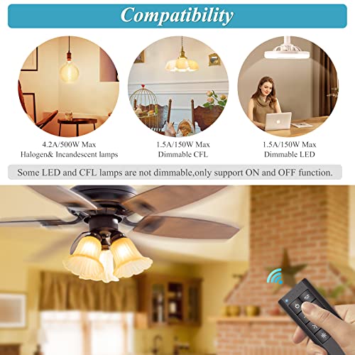 Universal Smart WiFi Ceiling Fan Remote Control Kit, Ceiling Fan Control and Dimmer Light Switch, Compatible with Alexa, Google Assistant and Smart Life App, 3 Speed, Timing, Remote Control