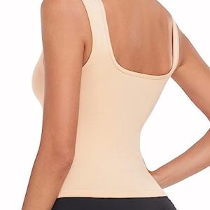 Porvike Crop Tops for Women Workout Tank Top Cropped Sleeveless Shirts Square Neck Tanks Basic Gym Exercise Clothes 3 Pack Coral/Beige/Emerald Green S