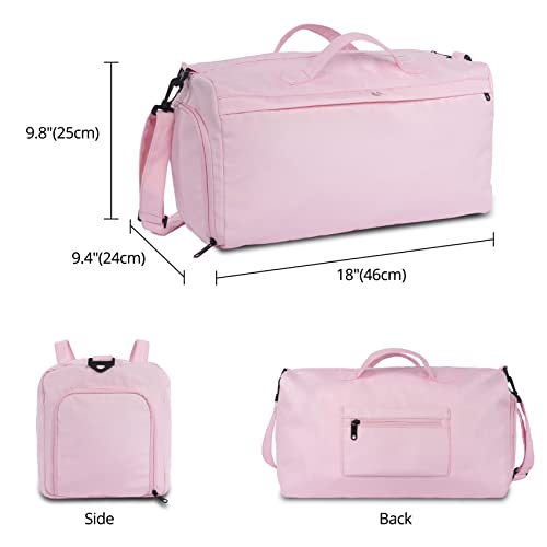 Sports Travel Gym Bag for Women, Workout Duffel Bag Overnight Shoulder Bag with Shoes Compartment and Wet Pocket Ladies Weekend Bag Carry on Luggage Bag for Airplane Beach Pink