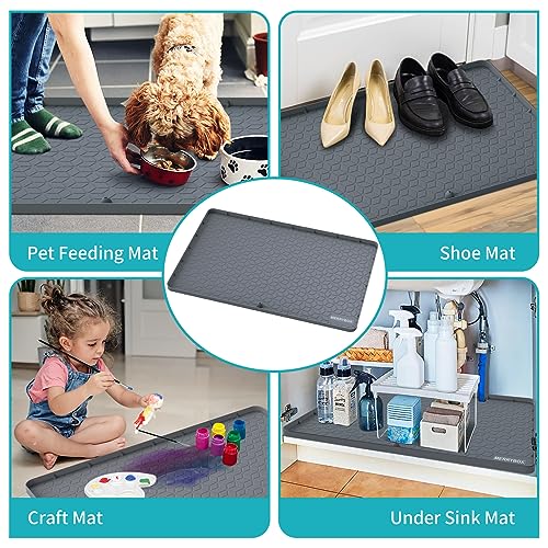 Under Sink Mat for Kitchen Cabinet Waterproof, 34" x 22" Silicone Under Sink Liner Protector Multipurpose, Under Sink Drip Tray Fits 36'' Cabinet, Thick Edge Cabinet Mat with Drain Hole- Dark Grey