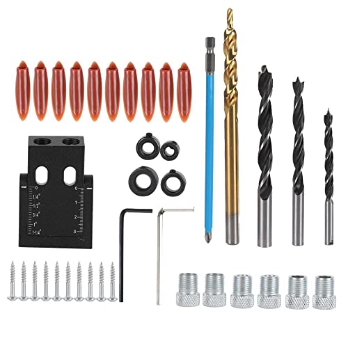 Complete 38Pcs Pocket Hole Jig Kit with 15 Degree Oblique Drill Guide for Precise Woodworking Hole Locator Tool and Drill Angle Guide