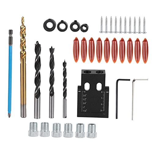 Complete 38Pcs Pocket Hole Jig Kit with 15 Degree Oblique Drill Guide for Precise Woodworking Hole Locator Tool and Drill Angle Guide