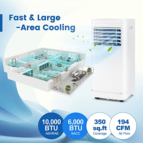 PETSITE 10000 BTU Portable Air Conditioners, Room Air Conditioner with Remote Control, 3-in-1 Stand up AC Unit With 24H Timer & Window Kit for Home Office Dorms, Cools up to 350 Sq. Ft