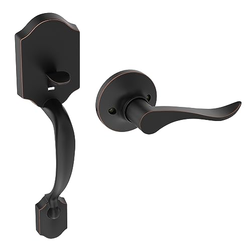 HOSOM Front Door Handle, Exterior Entry Door Handleset with Lever, Reversible for Right & Left-Handed Doors, Classic Style, Oil Rubbed Bronze