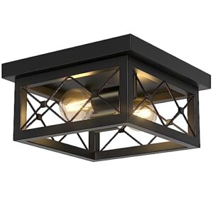 aolloa black flush mount ceiling light, 2-light hallway light fixtures ceiling mount, e26 base close to ceiling light with vintage metal square ceiling lamp for kitchen, living room, bedroom