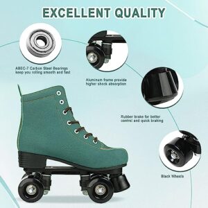 Tmore Roller Skates for Women and Men, Classic Double-Row Roller Skate High-Top Four Light up Wheels Premium Sueded Leather Outdoor Indoor Roller Skates for Adults and Teens (Green Black Wheel,39)