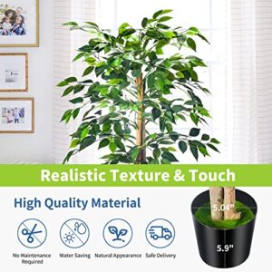 Aphighjoy Faux Plants Artificial Ficus Trees Eucalyptus Trees with Silk Leaves Fake Moss and Sturdy Nursery Pot, Fake Plants for Office Home Decor (4Ft -1Pack, Upgraded Ficus Tree)