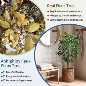 Aphighjoy Faux Plants Artificial Ficus Trees Eucalyptus Trees with Silk Leaves Fake Moss and Sturdy Nursery Pot, Fake Plants for Office Home Decor (4Ft -1Pack, Upgraded Ficus Tree)