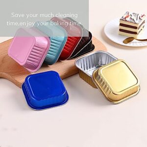 Findful Mini Cake Pans With Lids (10oz,40 Pack) Aluminum Foil Square Cupcake Liners Brownie Baking Cups,Disposable 4”x4” Large Cupcake Pan,Jumbo Muffin Tin Ramekins Holders