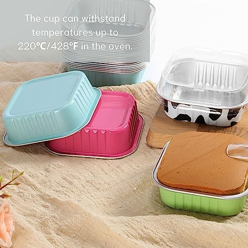 Findful Mini Cake Pans With Lids (10oz,40 Pack) Aluminum Foil Square Cupcake Liners Brownie Baking Cups,Disposable 4”x4” Large Cupcake Pan,Jumbo Muffin Tin Ramekins Holders