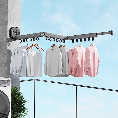 EXQ Home Clothes Drying Rack,Drying Rack Clothing Wall Mounted with Suction Cup Base,Tri Folding Clothing Rack,Clothes Drying Rack Folding Indoor with Telescopic Link (Osculum Type)