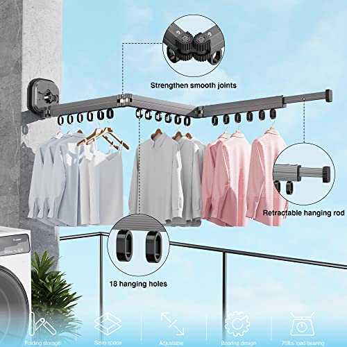 EXQ Home Clothes Drying Rack,Drying Rack Clothing Wall Mounted with Suction Cup Base,Tri Folding Clothing Rack,Clothes Drying Rack Folding Indoor with Telescopic Link (Osculum Type)