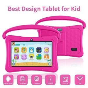 WXUNJA Kids Tablet, 7 inch Android Tablet for Kids, 3GB 32GB Toddler Tablet with Bluetooth, GMS, WiFi, Parental Control, Dual Camera, Shockproof Case, Educational, Games ((Red)