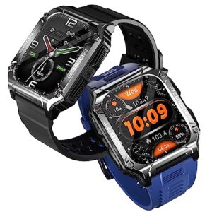 military smart watch for men, ip68 waterproof tactical sports watch, outdoor rugged smart watches for men with fitness tracker heart rate compatible with android ios (includes 2 watch bands)