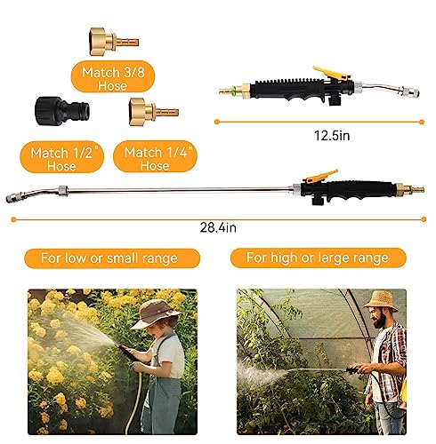 28" Sprayer Wand, Replacement Sprayer Wand, 3/8” & 1/4" Brass Barb, Replacement Wand For Sprayer, Adjustable Stainless Steel Garden Sprayer Wand with Shut-Off Valve, With 2 Hose Clamps & Hose Connects