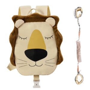 Zooawa Toddler Harness Backpack with Leash, 2 in 1 Cute Lion Kid Backpack with Anti Lost Wrist Link, Toddler Backpack Harness with Safety Leash for 1-4 Years Old Baby Boys Girls