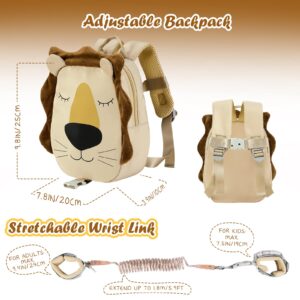 Zooawa Toddler Harness Backpack with Leash, 2 in 1 Cute Lion Kid Backpack with Anti Lost Wrist Link, Toddler Backpack Harness with Safety Leash for 1-4 Years Old Baby Boys Girls