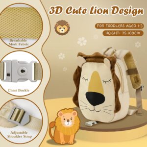 Zooawa Toddler Harness Backpack with Leash, 2 in 1 Cute Lion Kid Backpack with Anti Lost Wrist Link, Toddler Backpack Harness with Safety Leash for 1-4 Years Old Baby Boys Girls