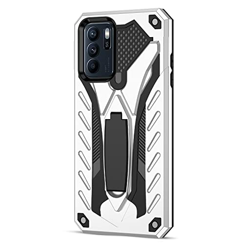 AHUOZ Compatible with Oppo Reno 6 Pro(5G),Military Grade Strong Two Layer PU+TPU Hybrid Full Body Case,Bracket Protective Dustproof Shockproof Cover (Color : Atmospheric Silver)