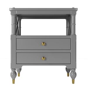 ANTSKU Wood Nightstand with 2 Drawers, Bedside Tables with 1 Shelf & Fenced Desktop, Bed Side Table & Night Stand End Table with Storage for Living Room, Bedroom, Gray, 23.6“L x 17”W x 27.5”H