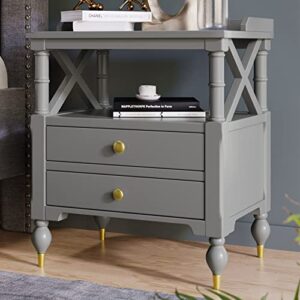 ANTSKU Wood Nightstand with 2 Drawers, Bedside Tables with 1 Shelf & Fenced Desktop, Bed Side Table & Night Stand End Table with Storage for Living Room, Bedroom, Gray, 23.6“L x 17”W x 27.5”H