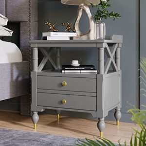 ANTSKU Wood Nightstand with 2 Drawers, Bedside Tables with 1 Shelf & Fenced Desktop, Bed Side Table & Night Stand End Table with Storage for Living Room, Bedroom, Gray, 23.6“L x 17”W x 27.5”H