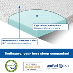 BedLuxury 3 Inch California King Size Gel Memory Foam Mattress Topper, Cooling Mattress Pad Cover with 18'' Deep Pocket for Back Pain, Bed Topper with Removable Bamboo Cover Soft & Breathable