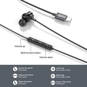 in Ear Type C Earphone, USB C Wired Earbuds with Mic for Laptop, Magnetic Noise Isolation Headphone compatiable for iPhone 15 Pro Max Plus iPad Pro,Samsung Galaxy Z Flip 4/3, Galaxy Ultra S22