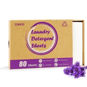 zimwin laundry detergent sheets, 80 sheets lavender scent laundry soap sheets - eco-friendly hypoallergenic liquidless washing supplies for dorm travel camping - 80 loads