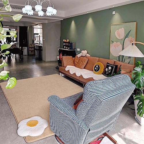 DweIke Modern Area Rugs for Bedroom Living Room, 5x7 Feet, Thickened Memory-Foam Indoor Carpets, Minimalist Style Carpet Suitable for Boys Girls Teenagers and Adults with Super Soft Touch, Beige