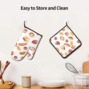 Zeraoke Painted Bread Oven Mitts and Pot Holders Sets of 2, Farmhouse Pot Holders for Kitchen, Funny BBQ Gloves Heat Resistant Hot Pad Kitchen Gloves for Cooking Baking Grilling