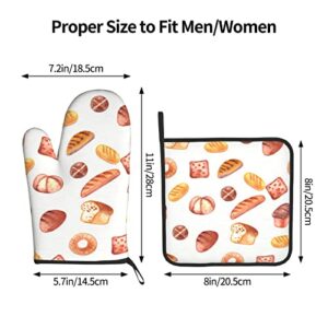 Zeraoke Painted Bread Oven Mitts and Pot Holders Sets of 2, Farmhouse Pot Holders for Kitchen, Funny BBQ Gloves Heat Resistant Hot Pad Kitchen Gloves for Cooking Baking Grilling