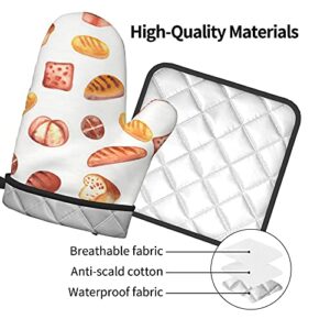 Zeraoke Painted Bread Oven Mitts and Pot Holders Sets of 2, Farmhouse Pot Holders for Kitchen, Funny BBQ Gloves Heat Resistant Hot Pad Kitchen Gloves for Cooking Baking Grilling