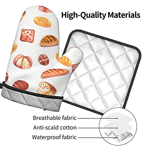 Zeraoke Painted Bread Oven Mitts and Pot Holders Sets of 2, Farmhouse Pot Holders for Kitchen, Funny BBQ Gloves Heat Resistant Hot Pad Kitchen Gloves for Cooking Baking Grilling