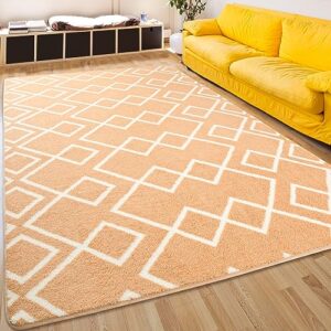 rtizon shag rug for living room, 5x7 feet camel area rugs with memory foam for bedroom dorm, fluffy shaggy moroccan geometric carpet for girls kids nursery play room indoor decor