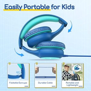 EarFun Kids Headphones Wired with Microphone, 85/94dB Volume Limit Headphones for Kids, Portable Wired Headphones with Shareport, Black Red & Blue Green