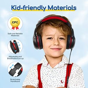 EarFun Kids Headphones Wired with Microphone, 85/94dB Volume Limit Headphones for Kids, Portable Wired Headphones with Shareport, Black Red & Blue Green