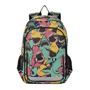 alaza angry shark sea animal laptop backpack purse for women men travel bag casual daypack with compartment & multiple pockets