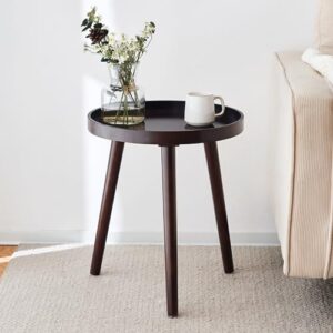 Apicizon Round Side Table, Brown Tray Nightstand Coffee End Table for Living Room, Bedroom, Small Spaces, Easy Assembly Bedside Table, 15 x 18 Inches