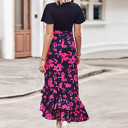 Women's Summer Tunic Maxi Dress Casual Long Dress Flowy Party Beach Fall Long Dress Trendy Side Spilt Crop Midi Dresses